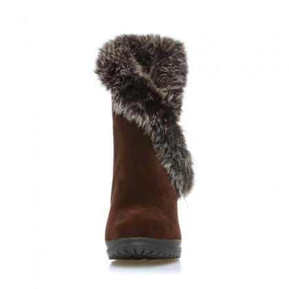 High Heel Nubuck Leather Rabbit Fur Warm Women Boots Autumn Winter ...