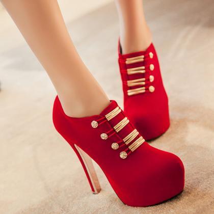 Red Bottom Platform Height Increasing High Hell Round Toe Metal ...