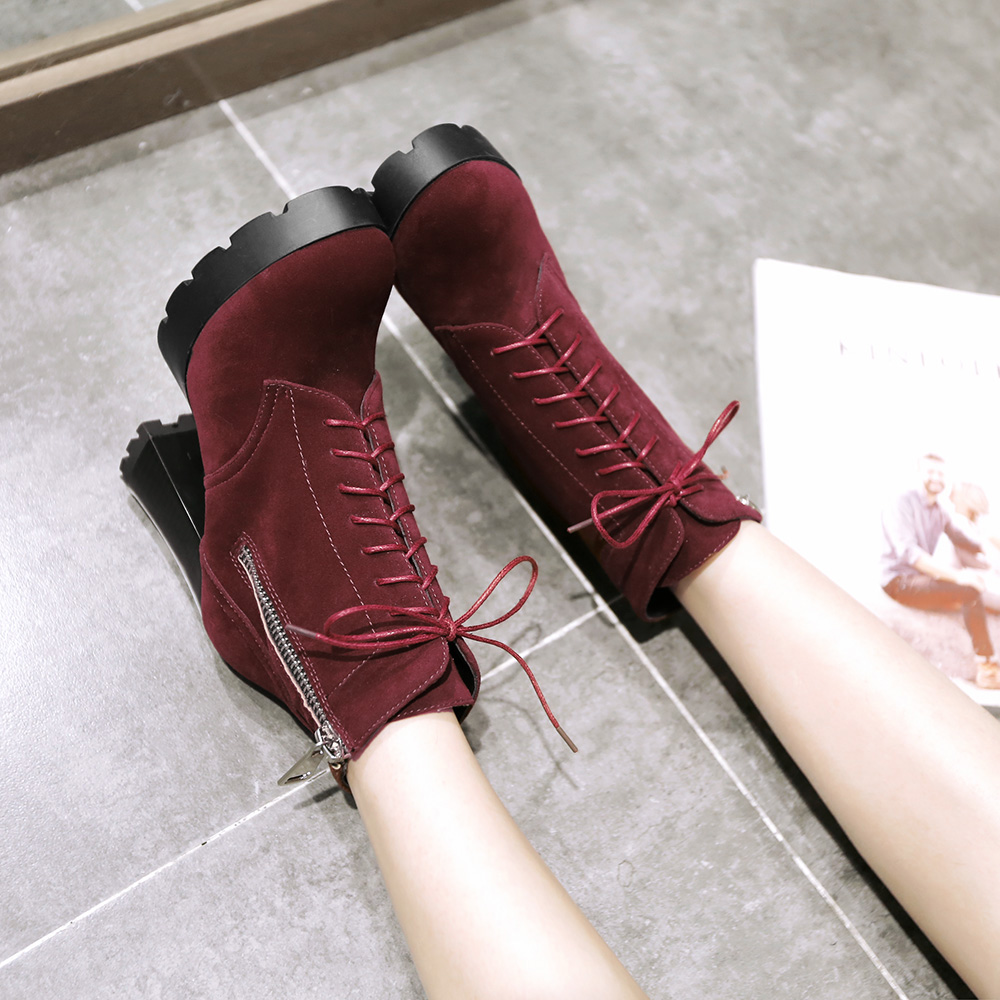 Platform Thick With High Hell Round Toe Lace Up Ankle Suede Casual ...