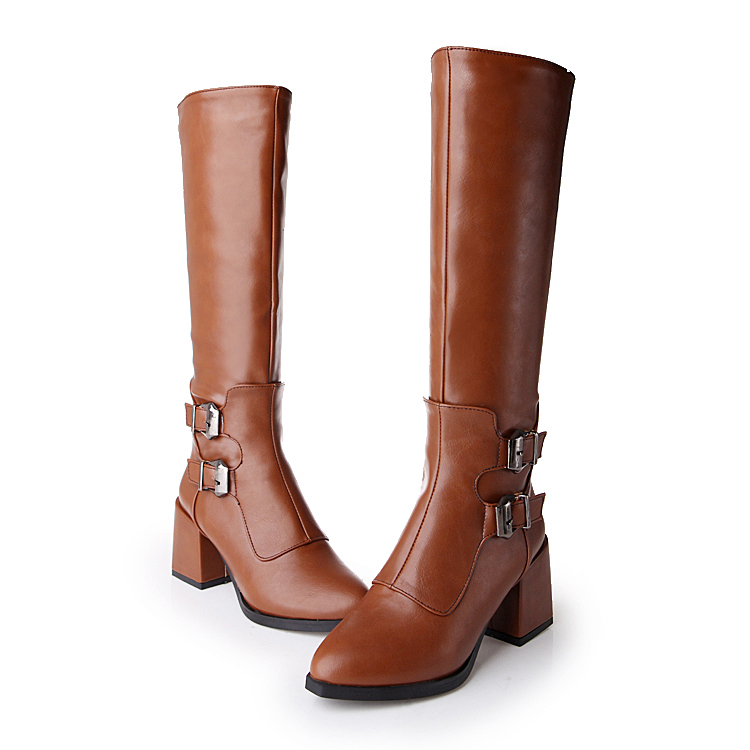 Platform Square With High Heel Round Toe Slip On Over The Knee Pu ...
