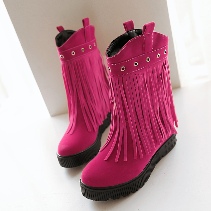 Platform Flat Height Increasing Round Toe Slip On Over The Ankle Tassel ...