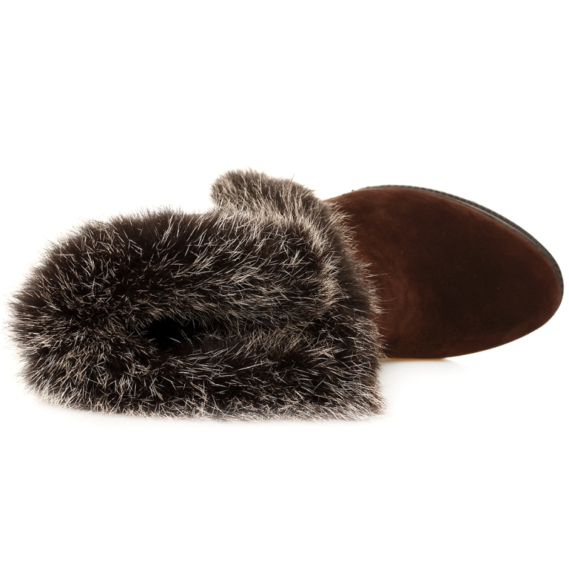 High Heel Nubuck Leather Rabbit Fur Warm Women Boots Autumn Winter ...