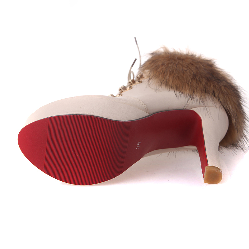 Red Bottom Platform Thin With High Hell Round Toe Lace Up Ankle PU ...