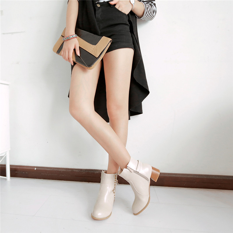 Platform Thick With Low Heel Buckle Zipper Ankle PU Leather Women ...