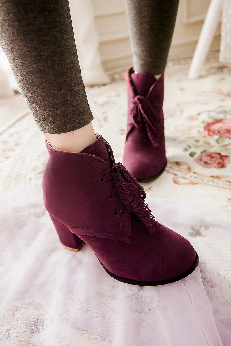 Platform Thick With High Heel Round Toe Lace Up Suede Ankle Leisure ...